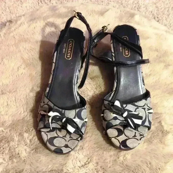 Coach | Shoes | Coach Wedge Sandals Black And White Size M | Poshmark